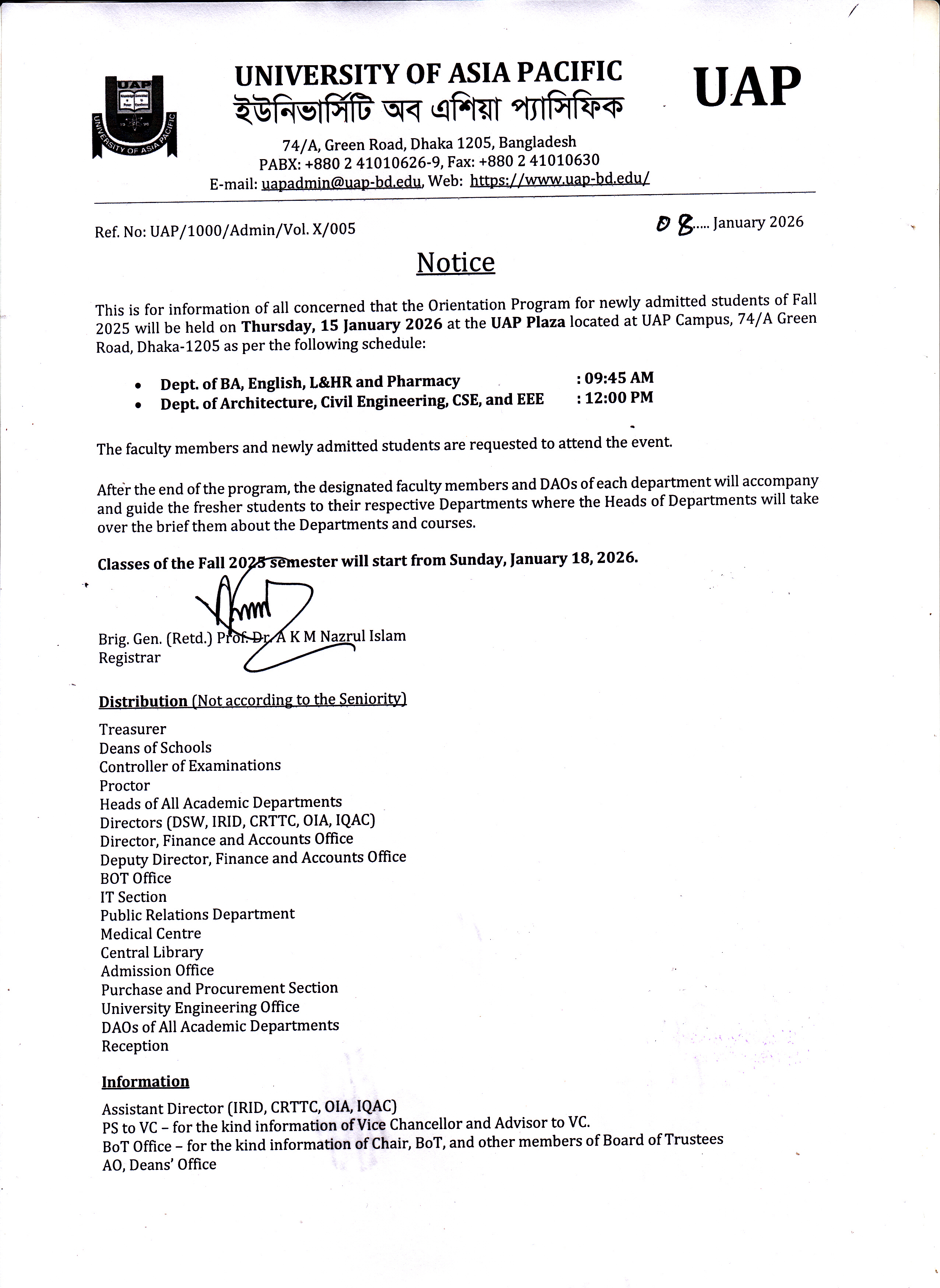 Department of Pharmacy - University of Asia Pacific
